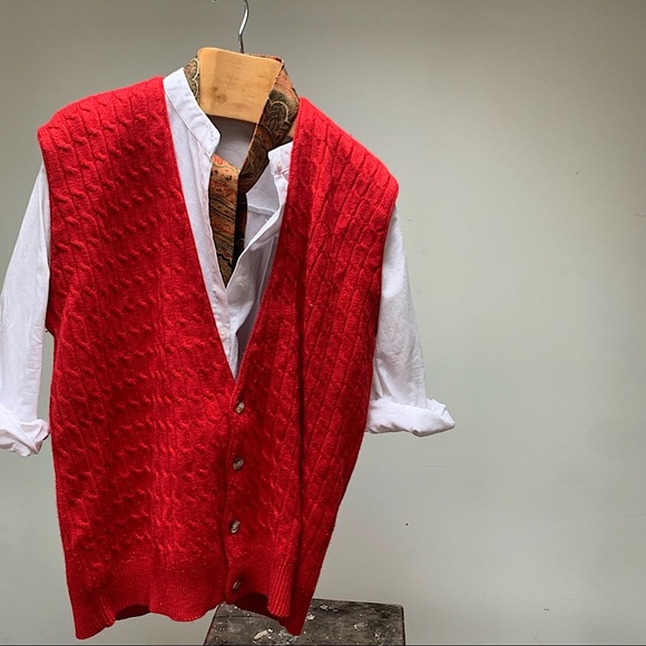 Jackets & Coats | Buford Cashmere Wool Vintage Red Button Up Vest ...